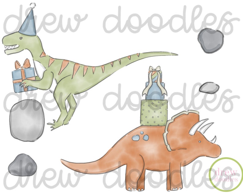 Watercolor Birthday Party Dinosaurs Digital Clip Art Set- Instant ...