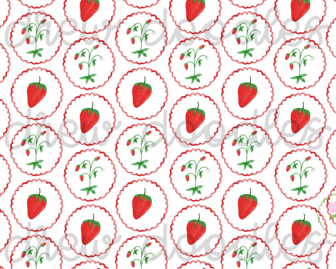Watercolor Strawberry Print Pattern Digital Papers Backgrounds 4x6 and ...