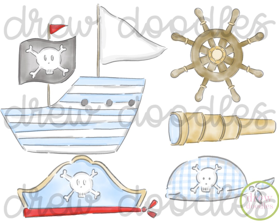 Watercolor Light Blue Pirate Set Digital Clip Art Set- Instant Download ...