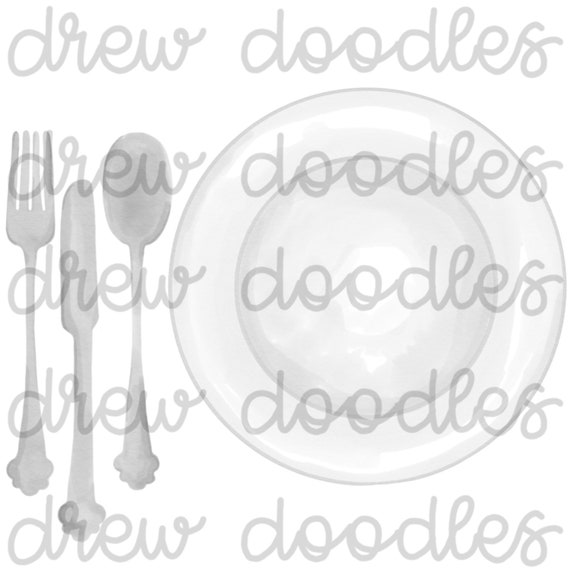 Watercolor Place Setting Digital Clip Art Set Instant | Etsy