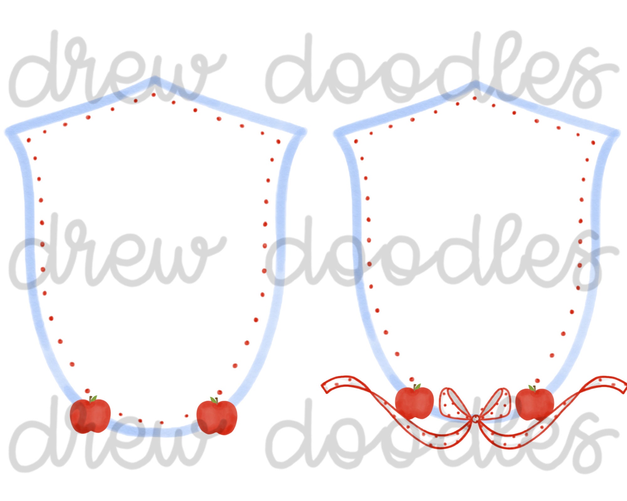 Watercolor Blue Bow Apple Crest Digital Clip Art Set- Instant Download ...