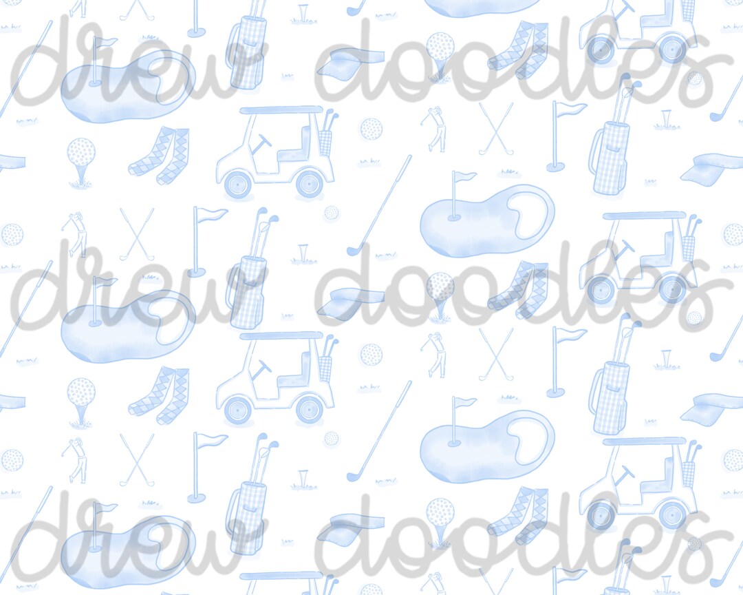 Watercolor Blue Golf Toile Print Digital Papers Backgrounds 4x6 an 5x7 ...