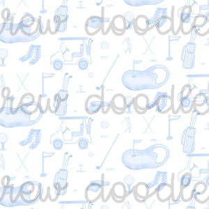 Watercolor Blue Golf Toile Print Digital Papers Backgrounds 4x6 an 5x7 ...