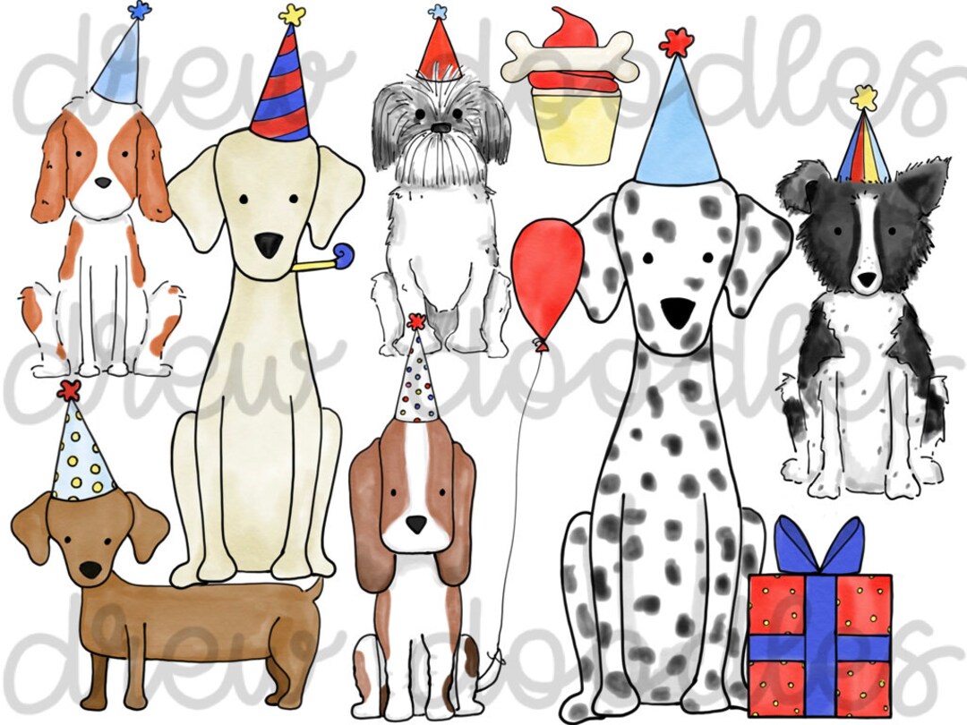 Watercolor Primary Party Dogs Digital Clip Art Set- Instant Download - Etsy