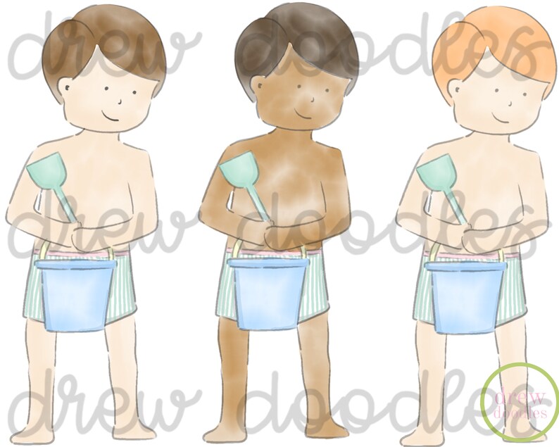 Watercolor Beach Boys Digital Clip Art Set- Instant Download - Etsy