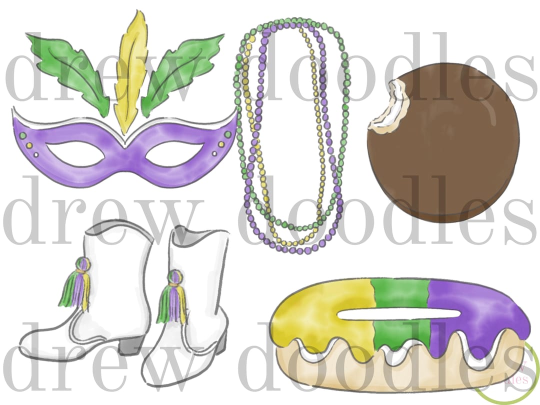 Watercolor Mardi Gras Digital Clip Art Set- Instant Download - Etsy