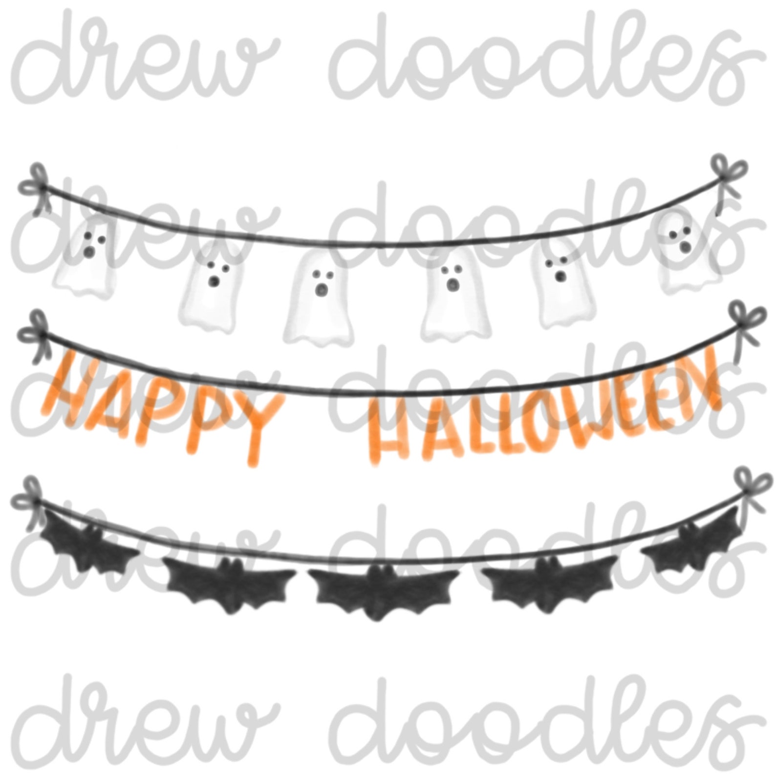 Watercolor Halloween Banners Bunting Digital Clip Art Set- Instant ...