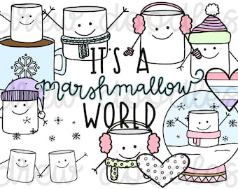 A Marshmallow World Digital Clip Art Set Color and Black Line | Etsy
