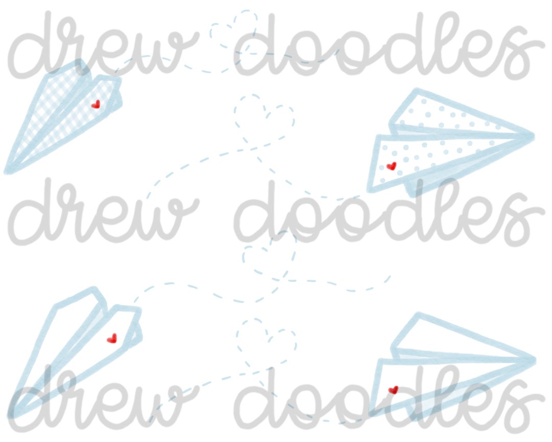 Watercolor Blue Valentine's Day Paper Airplanes- Instant Download - Etsy