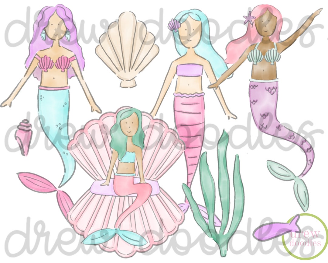 Watercolor Mermaids Digital Clip Art Set- Instant Download - Etsy