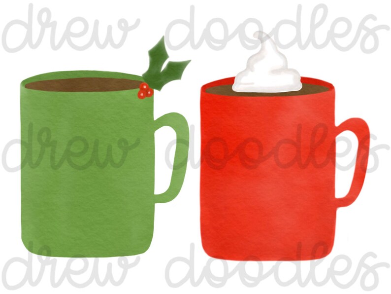 Watercolor Christmas Mugs Digital Clip Art Set- Instant Download - Etsy