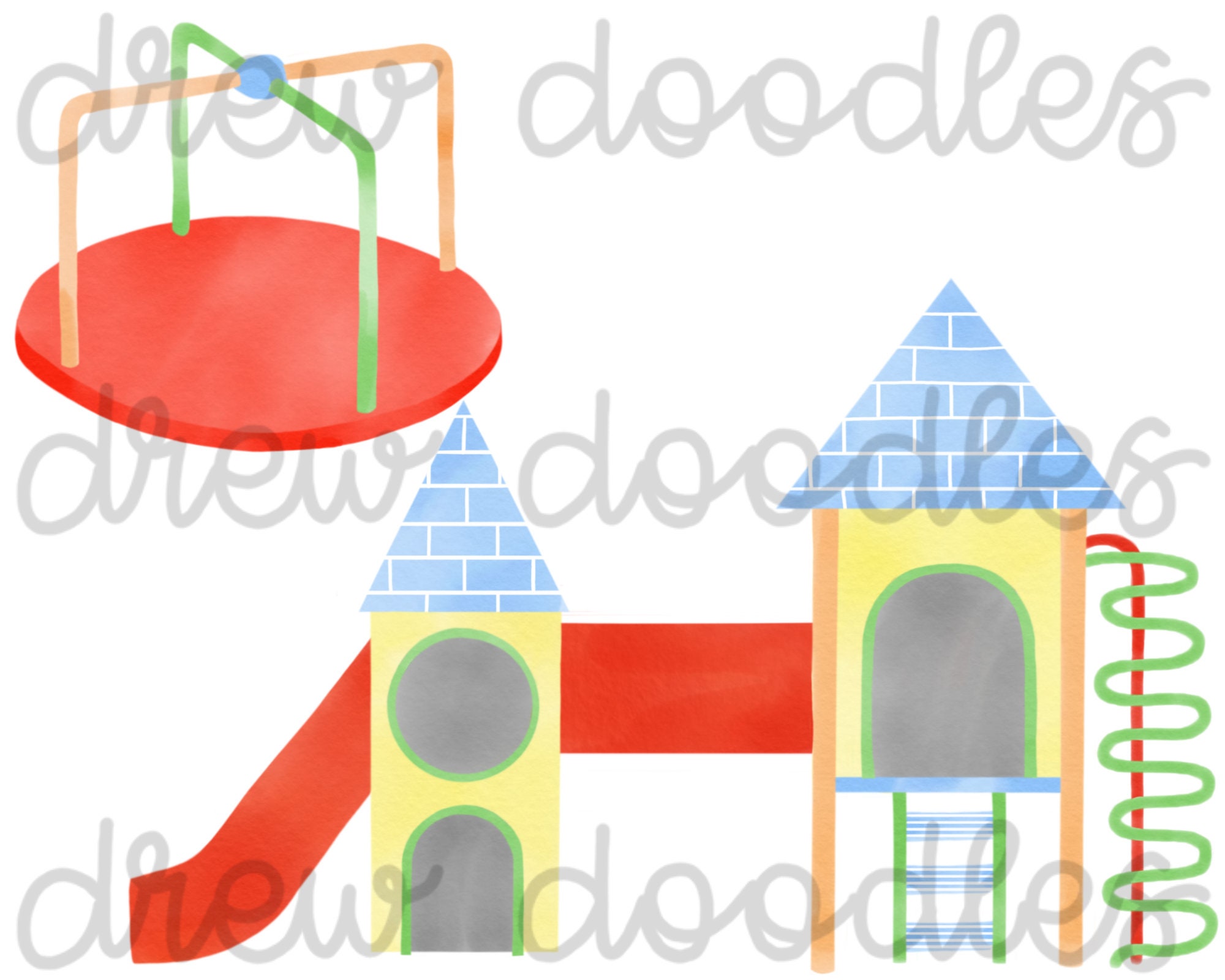 Watercolor School Playground Digital Clip Art Set- Instant Download - Etsy