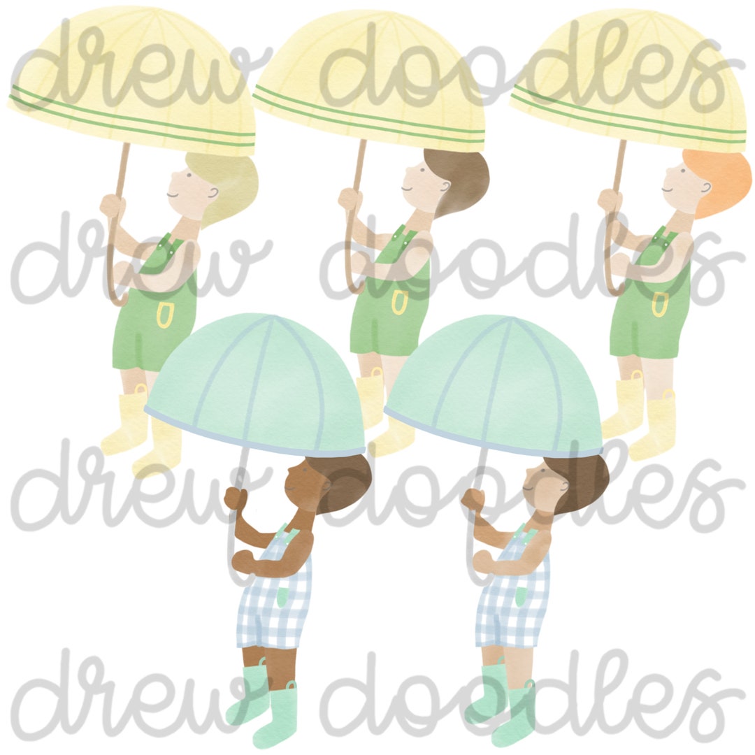 Watercolor Umbrella Boys Digital Clip Art Set- Instant Download - Etsy