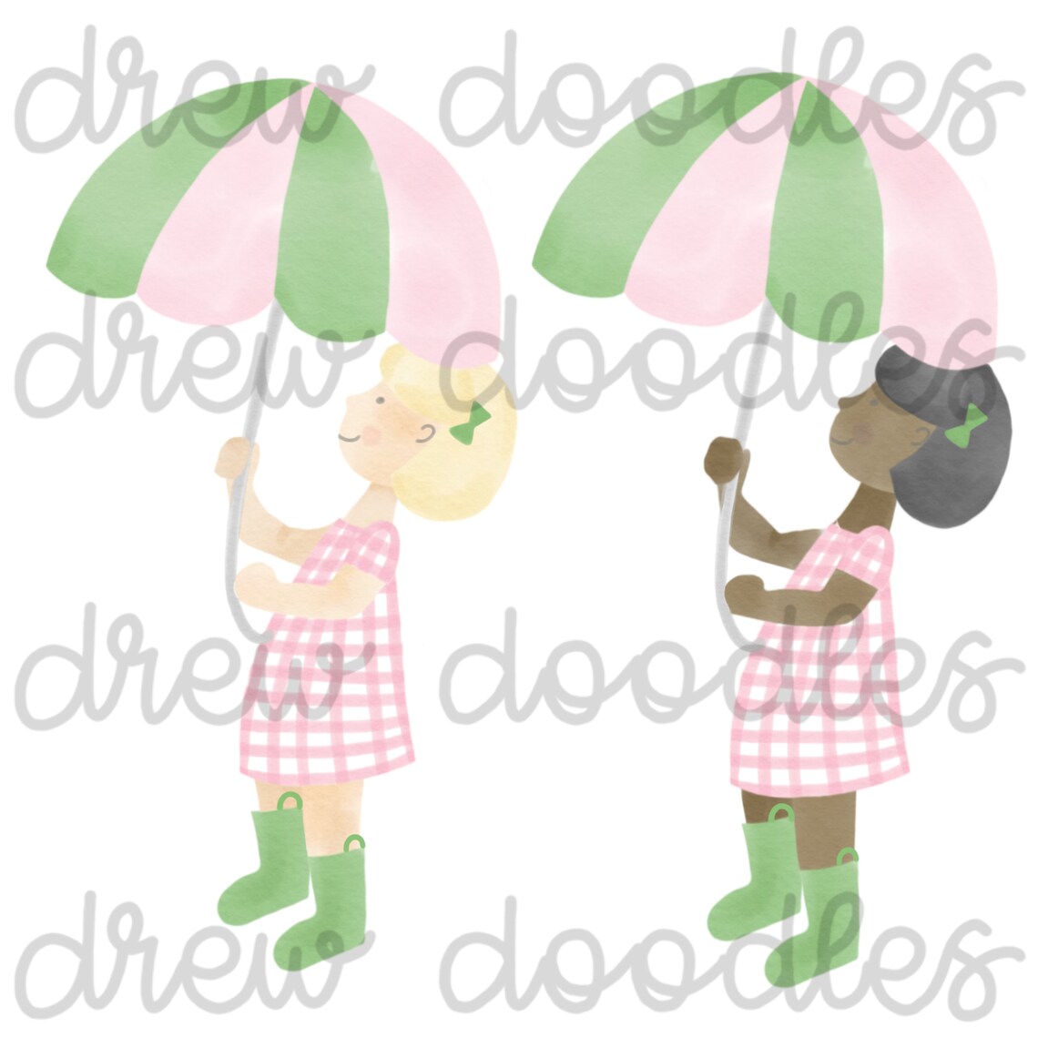 Watercolor Umbrella Girls Digital Clip Art Set Instant - Etsy