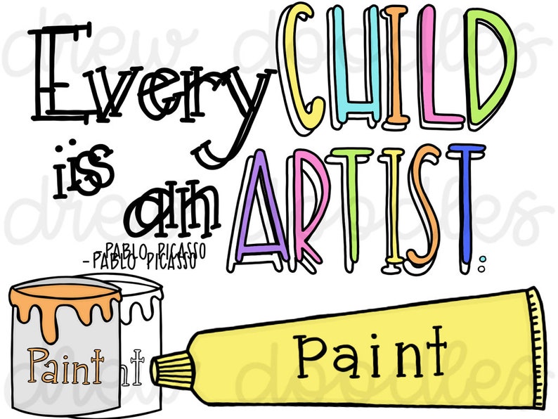 Paint Art Supplies Digital Clip Art Set Color and Black Line | Etsy