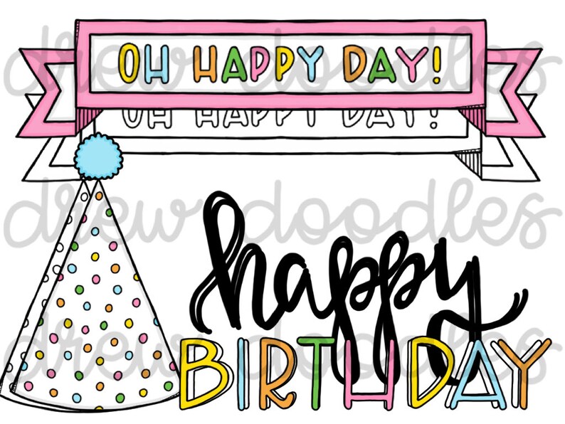 Birthday Doodles Digital Clip Art Set Color and Black Line - Etsy