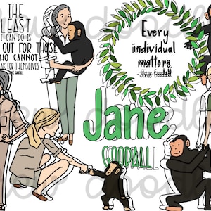 Jane Goodall Digital Clip Art Set- Color and Black Line COMBO- Instant ...