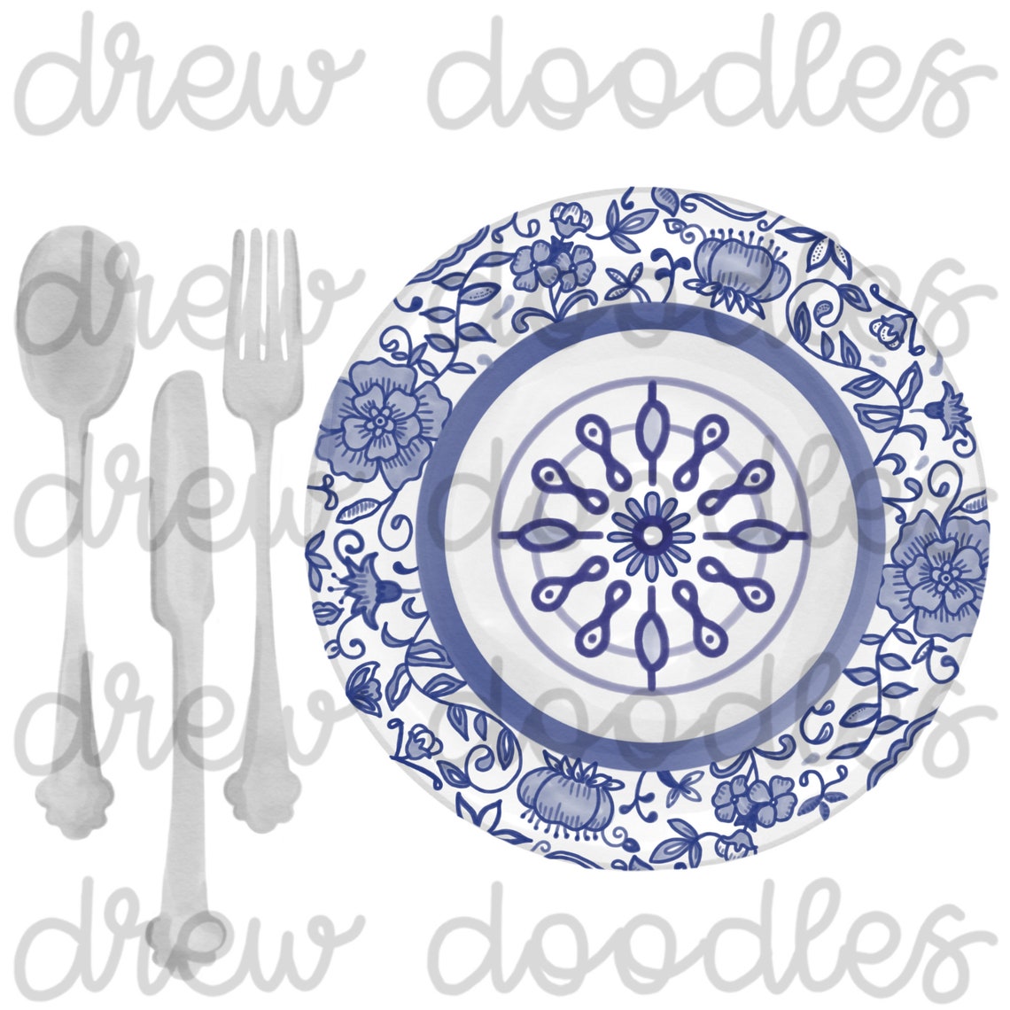 Watercolor Chinoiserie Place Setting Digital Clip Art Set | Etsy