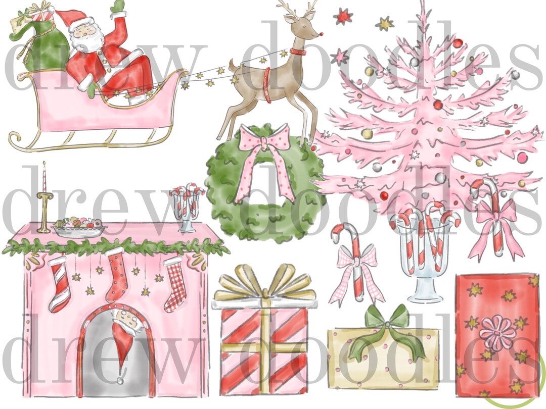 Watercolor Pink Christmas Digital Clip Art Set- Instant Download - Etsy