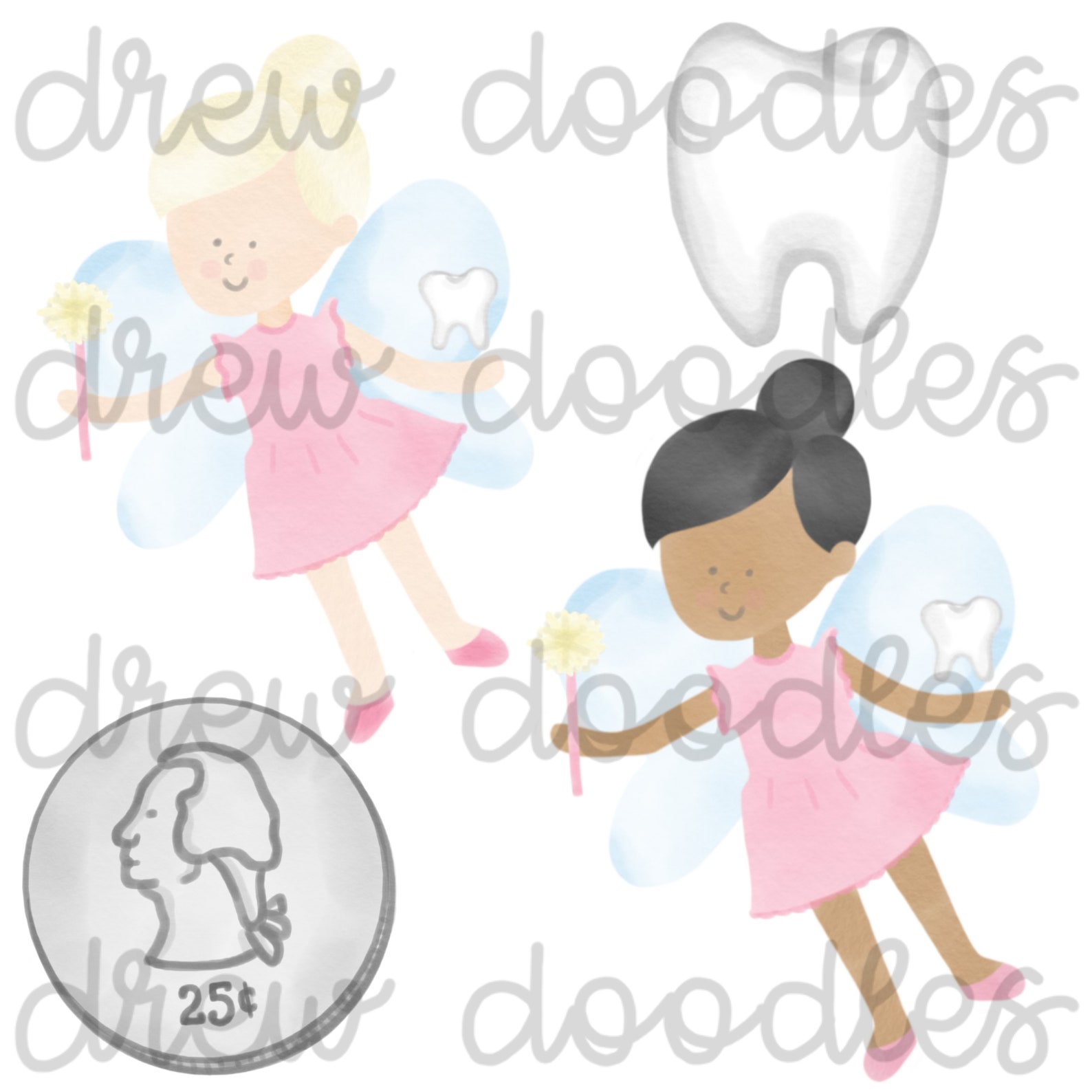 Watercolor Tooth Fairy Digital Clip Art Set Instant Download - Etsy