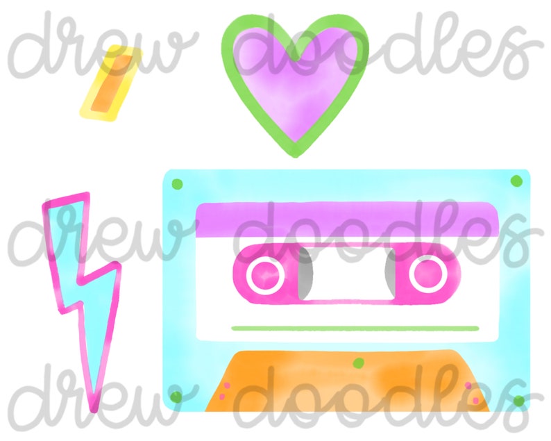 Watercolor Bright 80's Digital Clip Art Set Instant - Etsy