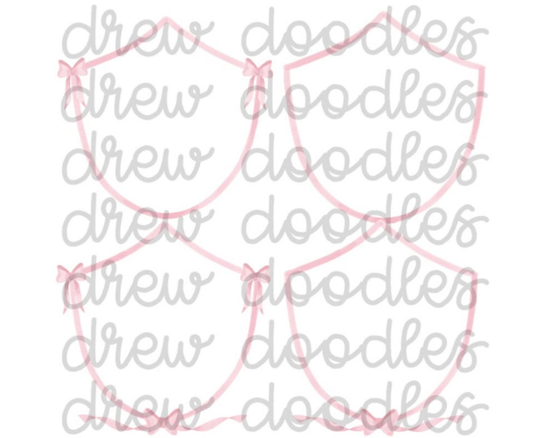 Watercolor Pink Bow Ribbon Crest Frame- Digital Clip Art Set- Instant ...