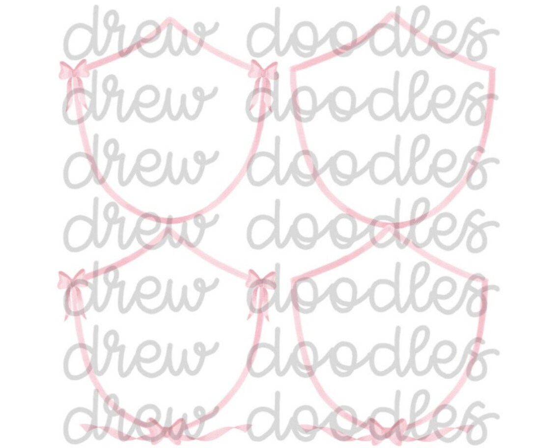 Watercolor Pink Bow Ribbon Crest Frame- Digital Clip Art Set- Instant ...
