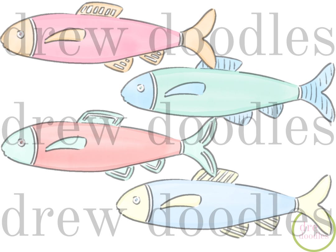 Watercolor Pastel Fish Digital Clip Art Set- Instant Download - Etsy