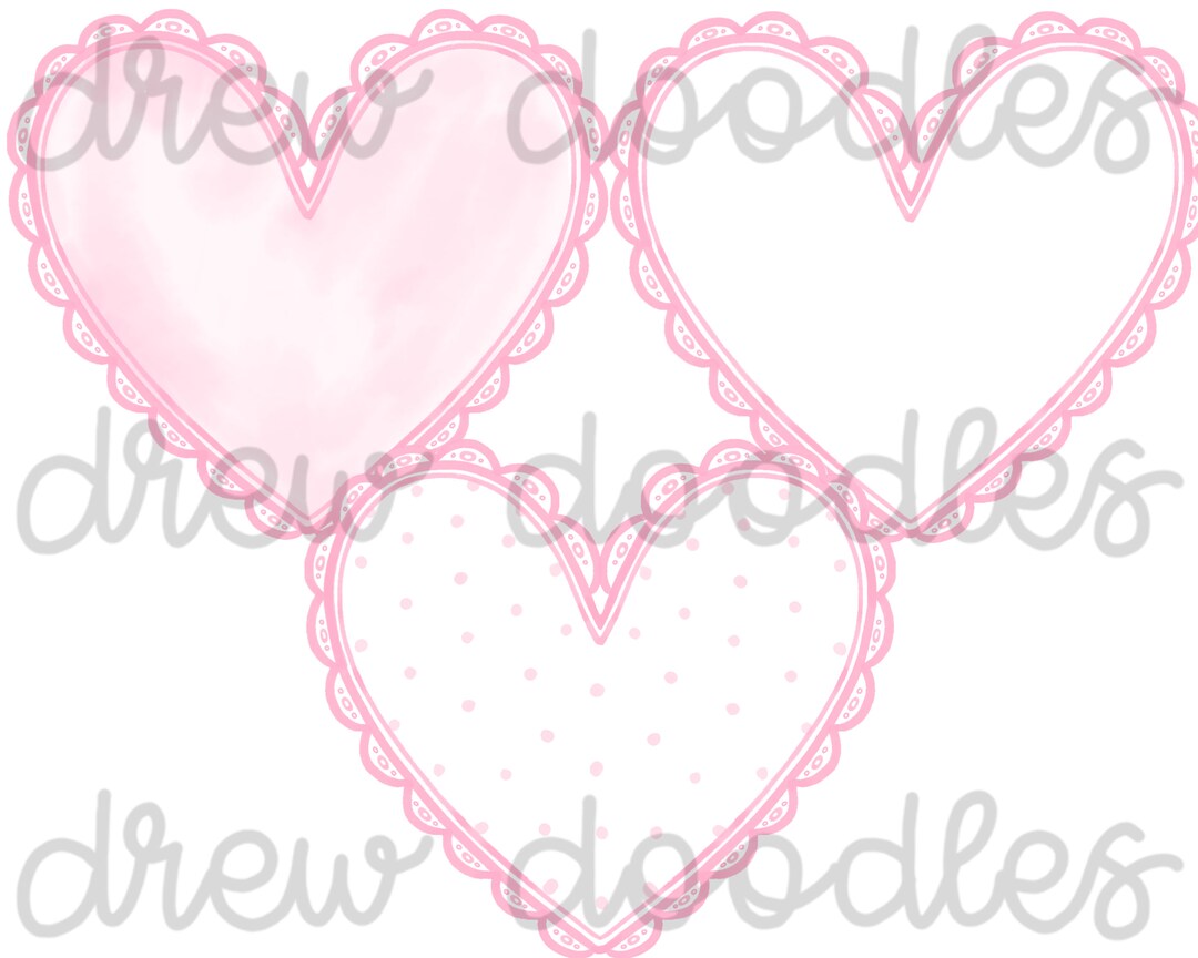 Watercolor Valentine Hearts Clip Art: Pink Eyelet Lace (digital ...