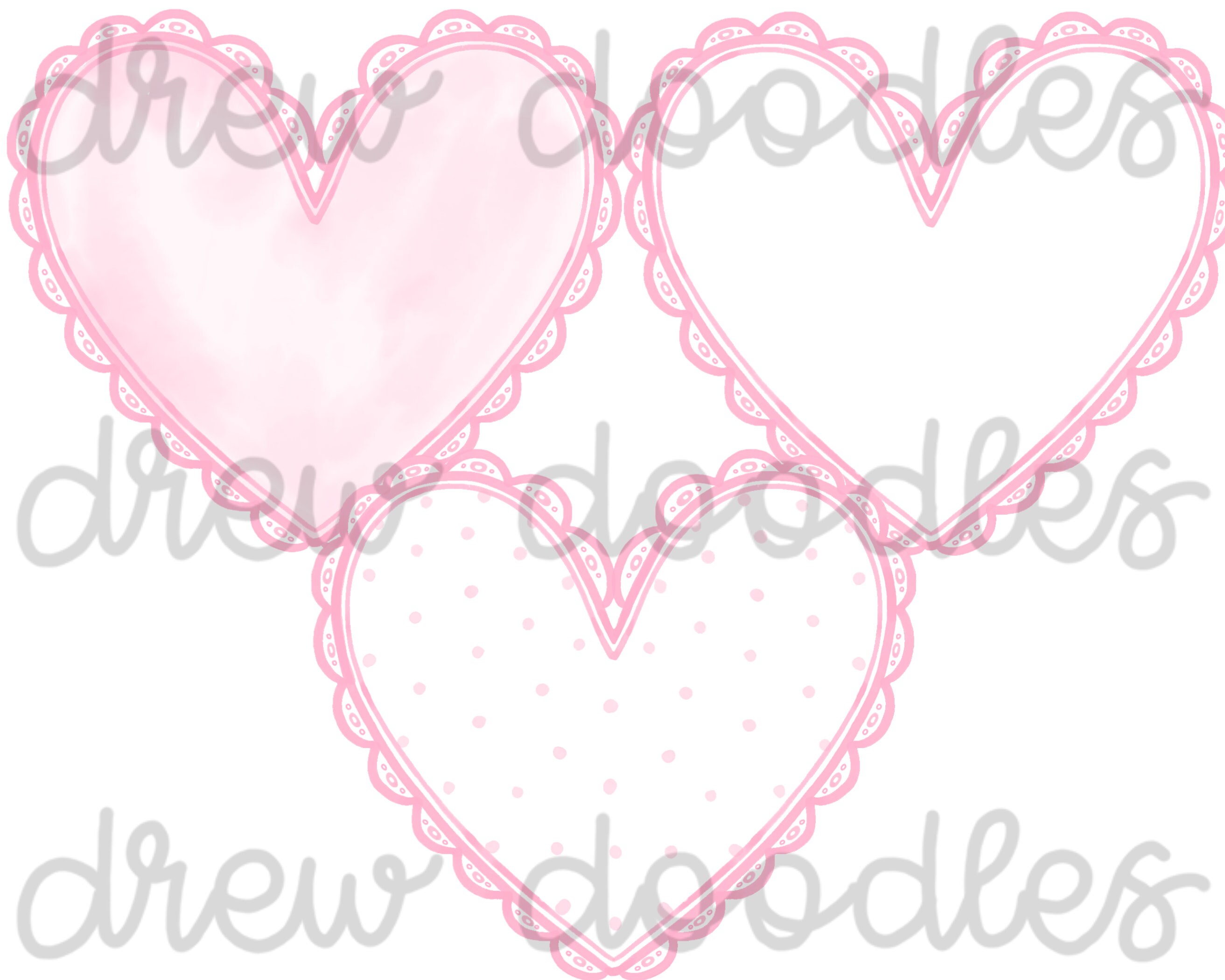 Watercolor Valentine Hearts Clip Art: Pink Eyelet Lace (digital ...
