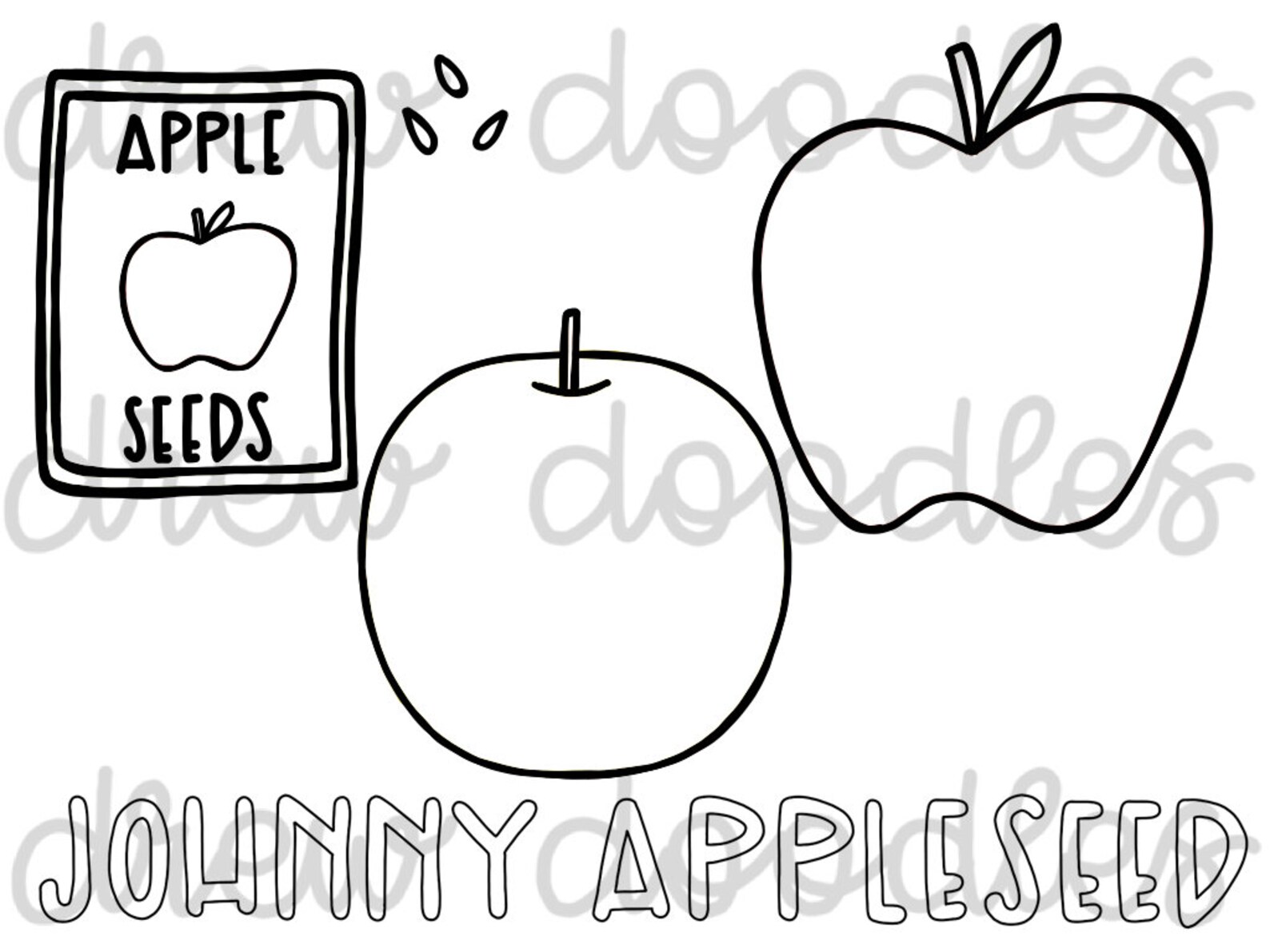 Johnny Appleseed Digital Clip Art Set Black Line Version - Etsy