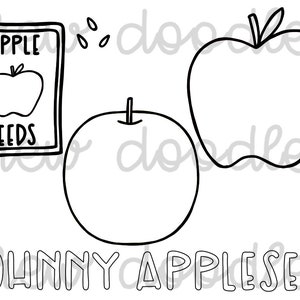 Johnny Appleseed Digital Clip Art Set Black Line Version Instant ...