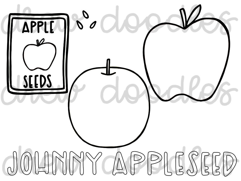 Johnny Appleseed Digital Clip Art Set Black Line Version - Etsy