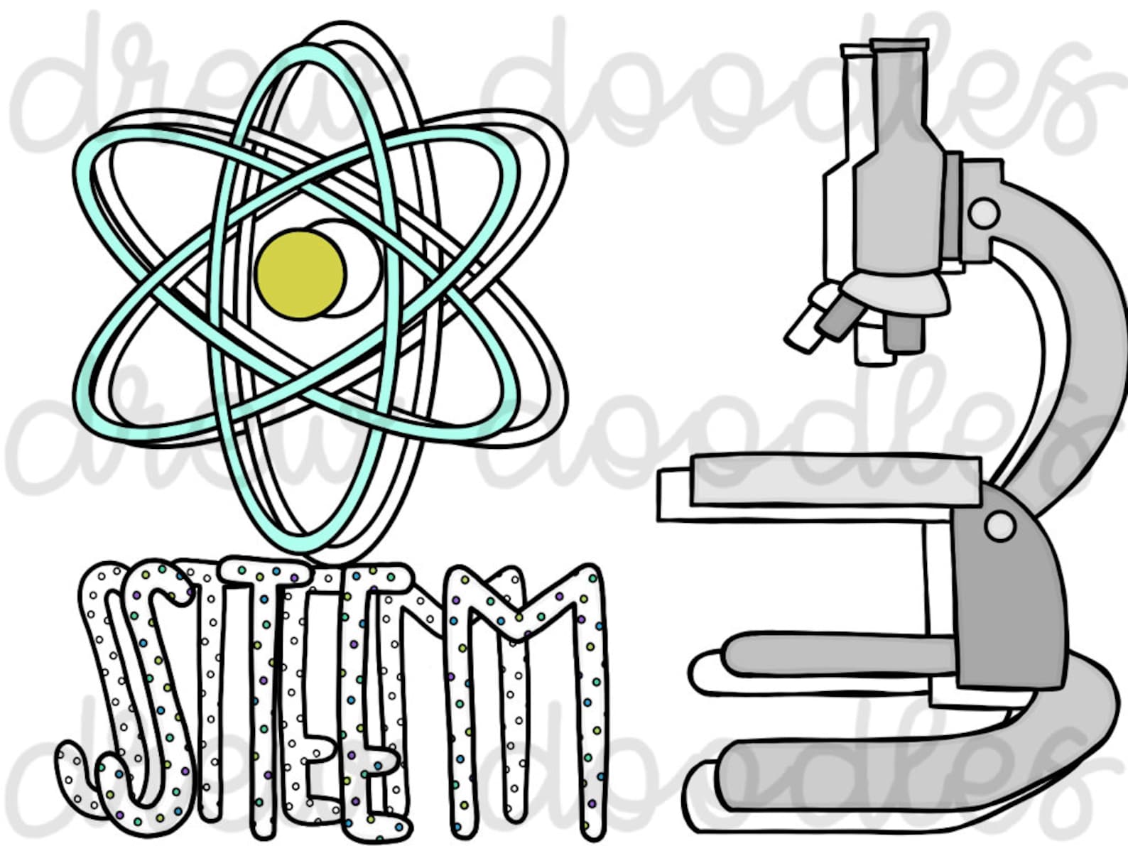 STEM Doodles Digital Clip Art Set Color and Black Line COMBO | Etsy