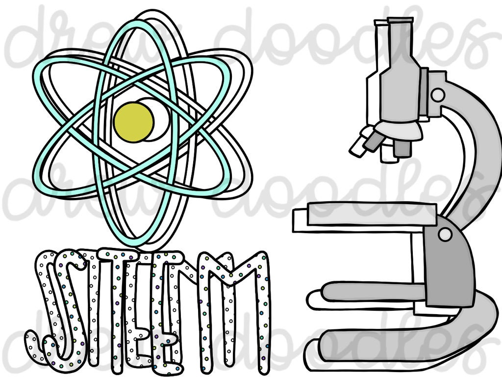 STEM Doodles Digital Clip Art Set Color and Black Line COMBO | Etsy