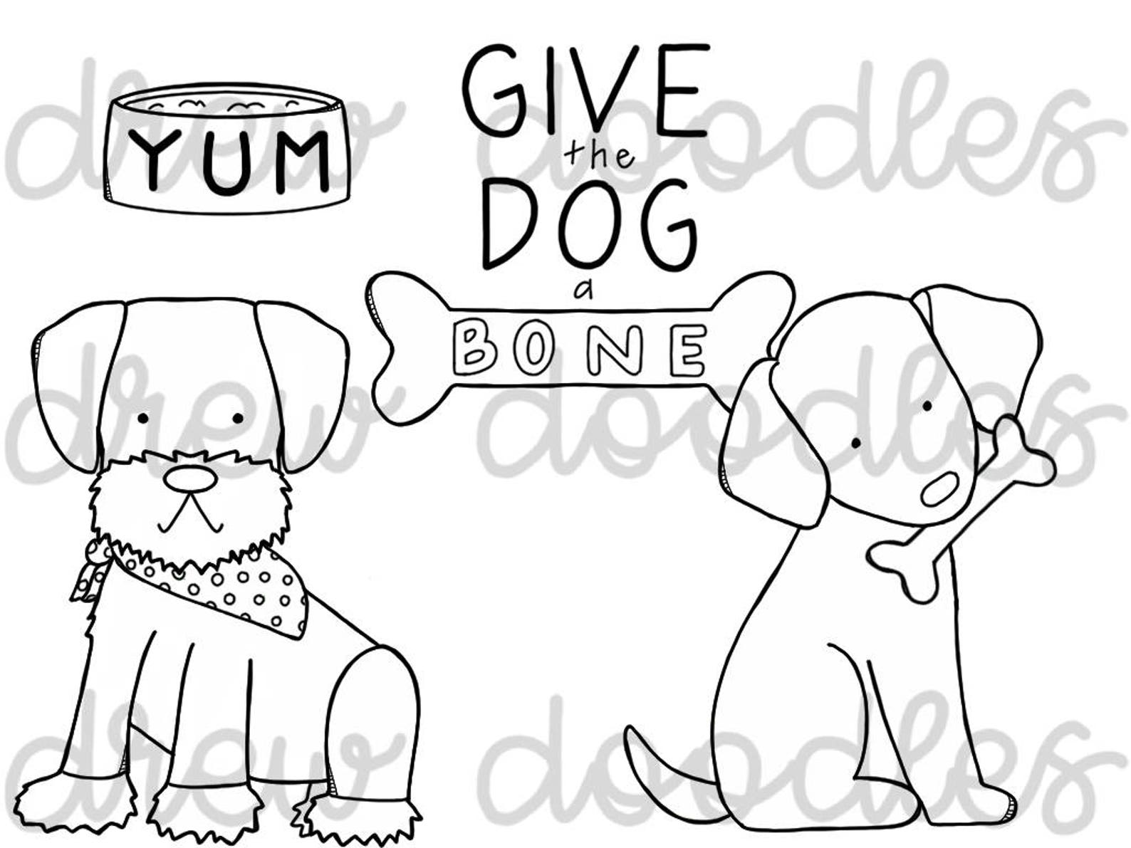 Dog Doodles Digital Clip Art Set Black Line Version Instant - Etsy