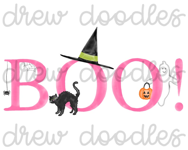 Watercolor Pink Boo Digital Clip Art Set Instant Download - Etsy