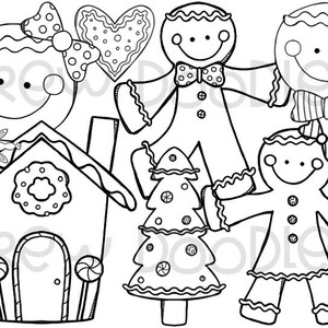 Gingerbread Cuties Digital Clip Art Set Black Line Version Instant ...