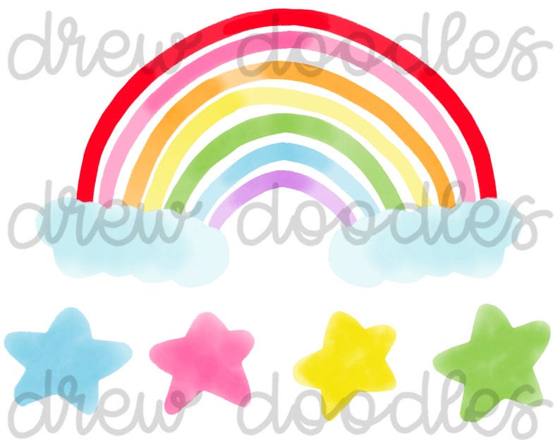 Watercolor Rainbow and Stars Clip Art Set- Instant Download - Etsy