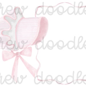 Watercolor Baby Girl Bonnets and Bow Ribbon Frame Digital Clip Art Set ...