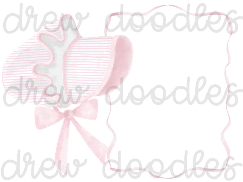 Watercolor Baby Girl Bonnets and Bow Ribbon Frame Digital Clip - Etsy