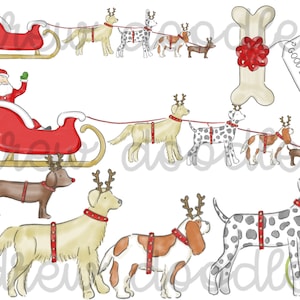 Watercolor Christmas Santa's Sleigh and Dogs Digital Clip Art Set ...