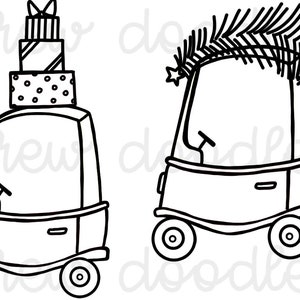 Christmas Coupe Digital Clip Art Set Black Line Version Instant ...