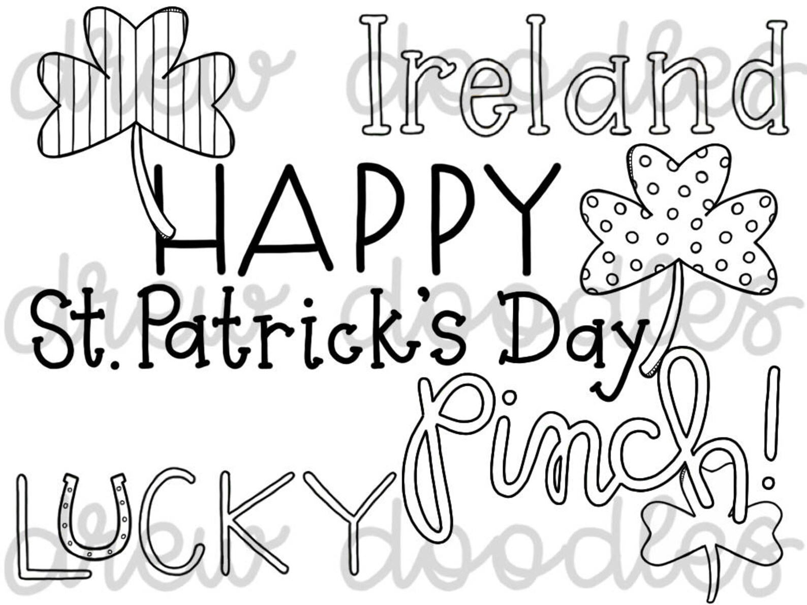 St. Patrick's Doodles Digital Clip Art Set Black Line | Etsy