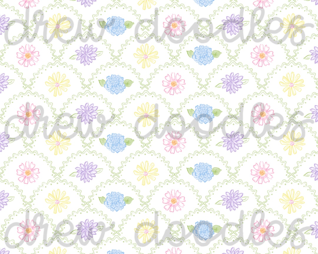 Watercolor Rainbow Floral Scallop Print Digital Papers Backgrounds 4x6 ...