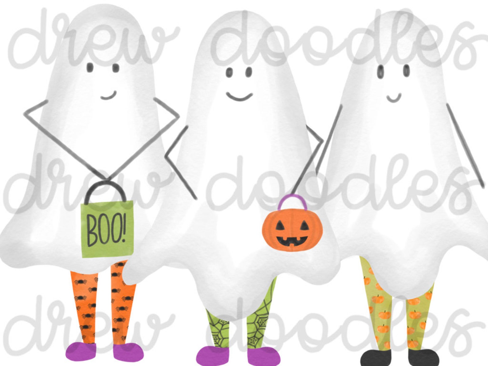Watercolor Friendly Ghosts Digital Clip Art Set Instant | Etsy