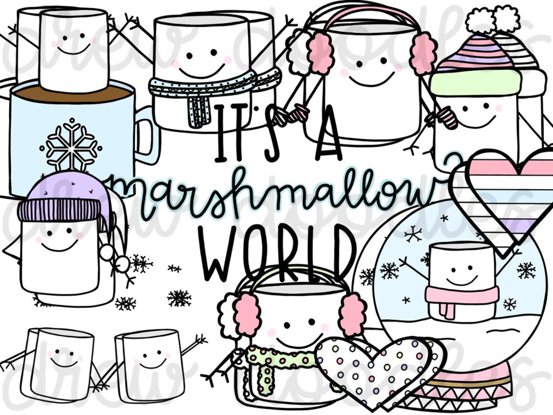 A Marshmallow World Digital Clip Art Set- Color and Black Line COMBO ...