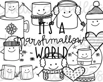 A Marshmallow World Digital Clip Art Set Color and Black Line | Etsy