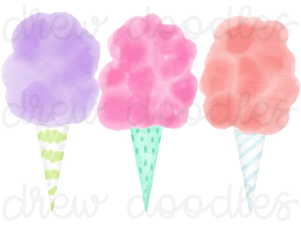Watercolor Cotton Candy Digital Clip Art Set Instant Download - Etsy
