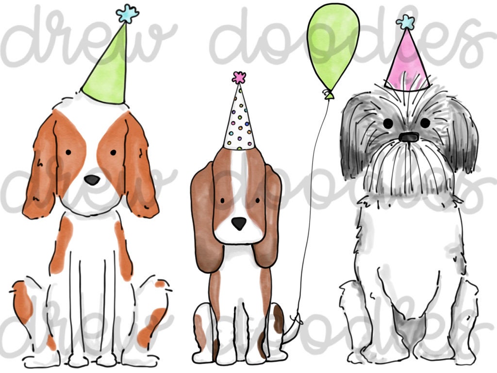 Watercolor Party Dogs Digital Clip Art Set Instant Download - Etsy